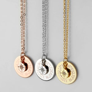 Compass Necklace for Women Coordinate Engraved Necklace Daughter ...