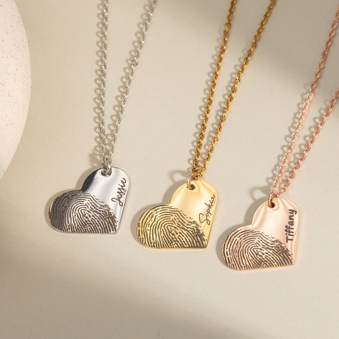 Personalized Fingerprint Heart Necklace for Women Unique Heart Charm ...
