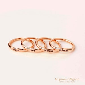 Custom Engraved Name Ring Stack Matching Rings for Couples Personalized ...