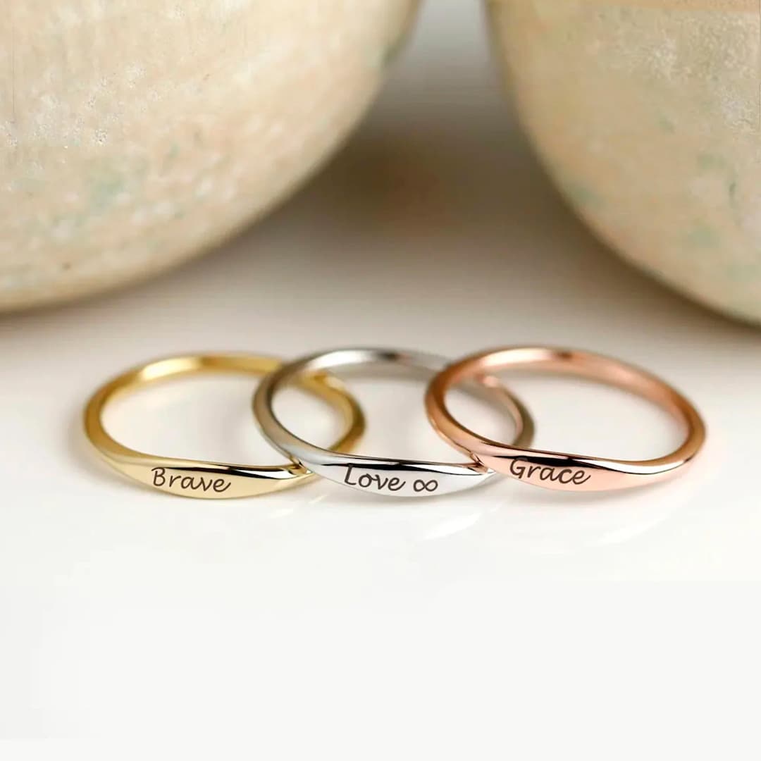 Custom Engraved Name Ring Stack Matching Rings for Couples Personalized ...