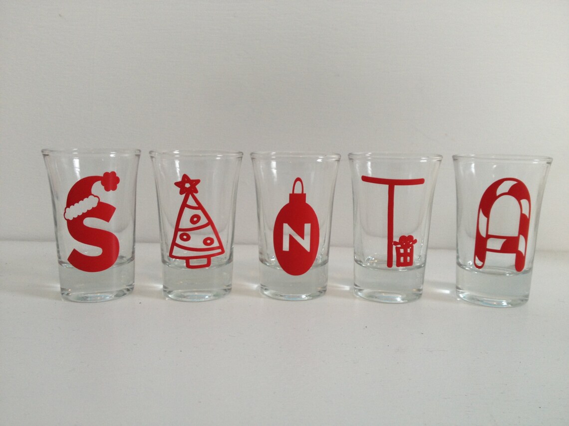 Christmas Shot Glasses - Set of 5 - Santa Shot Glasses - Shot Glasses ...