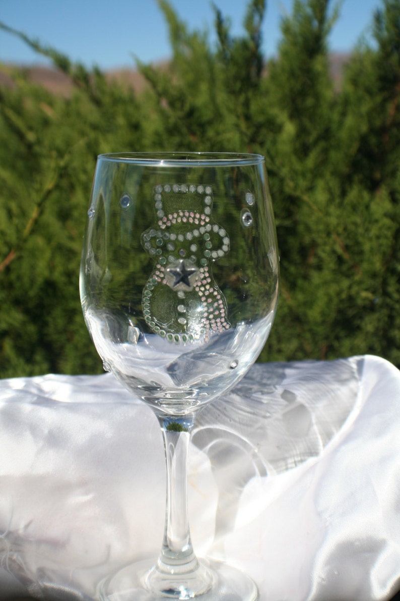 Rhinestone Snowman Made in USA lg wine Glass Free - Etsy