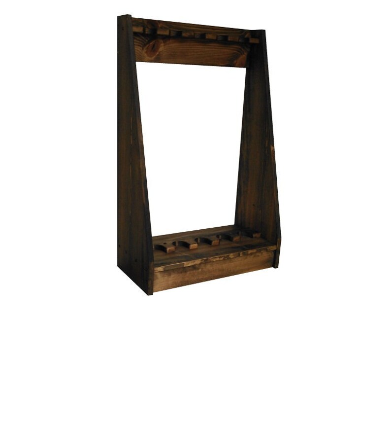 Rustic Wooden Wall Mount 5 Place Vertical Long Gun Rack Rifles Shotguns ...