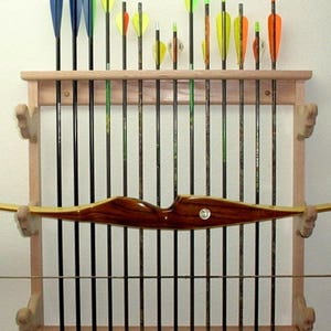 Oak Wooden 3 Bow Rack & Arrows Compound Recurve Archery Wall Mount ...