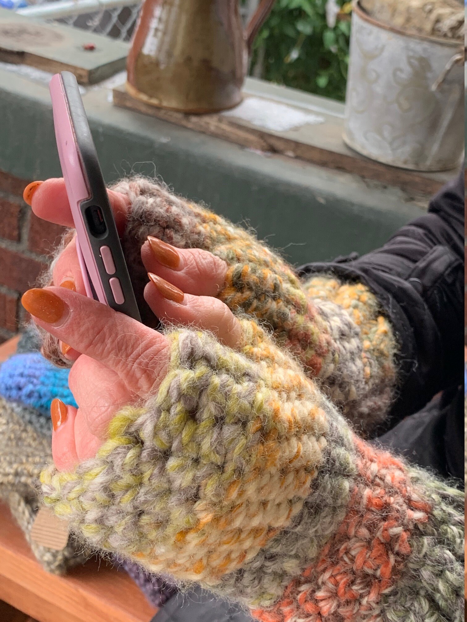 Handmade Crocheted Fingerless Mittens, Multi-colored, Earthy, Yellow ...