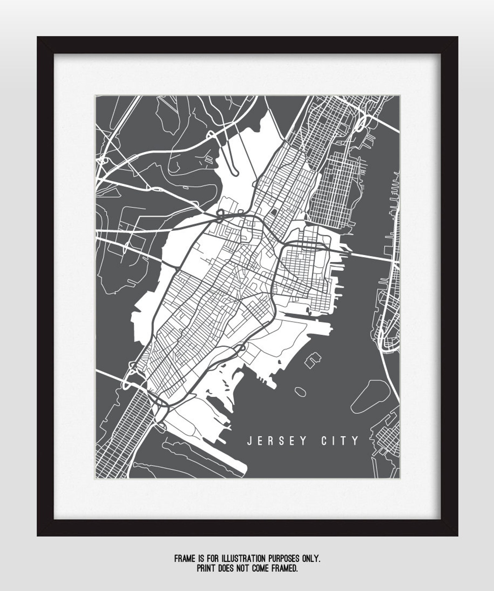 Jersey City NJ Map Art Print Your Choice of Size & Color - Etsy