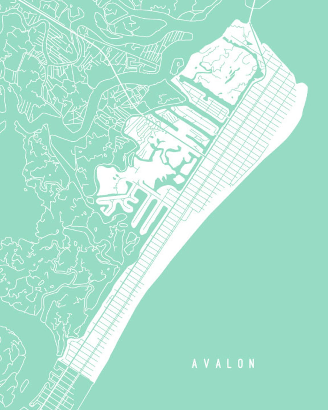 Avalon, NJ Map Art Print Your Choice of Size & Color - Etsy