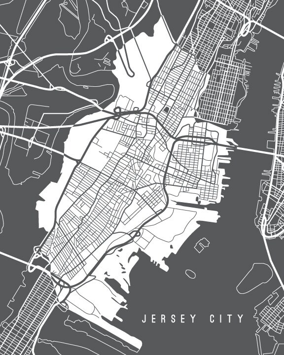 Jersey City NJ Map Art Print Your Choice of Size & | Etsy