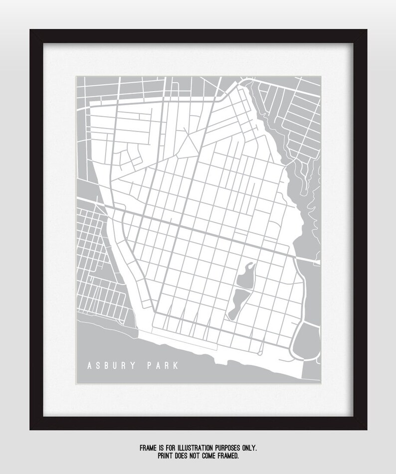 Asbury Park NJ Map Art Print Your Choice of Size & Color | Etsy