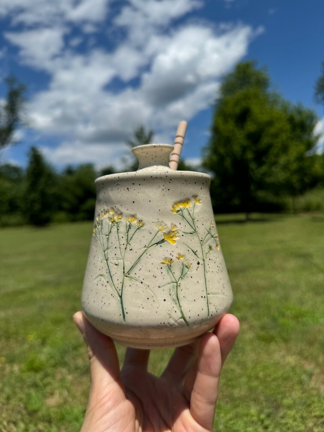 Handmade Ceramic Honey Pot, Botanical Pottery, Kitchenwares - Etsy