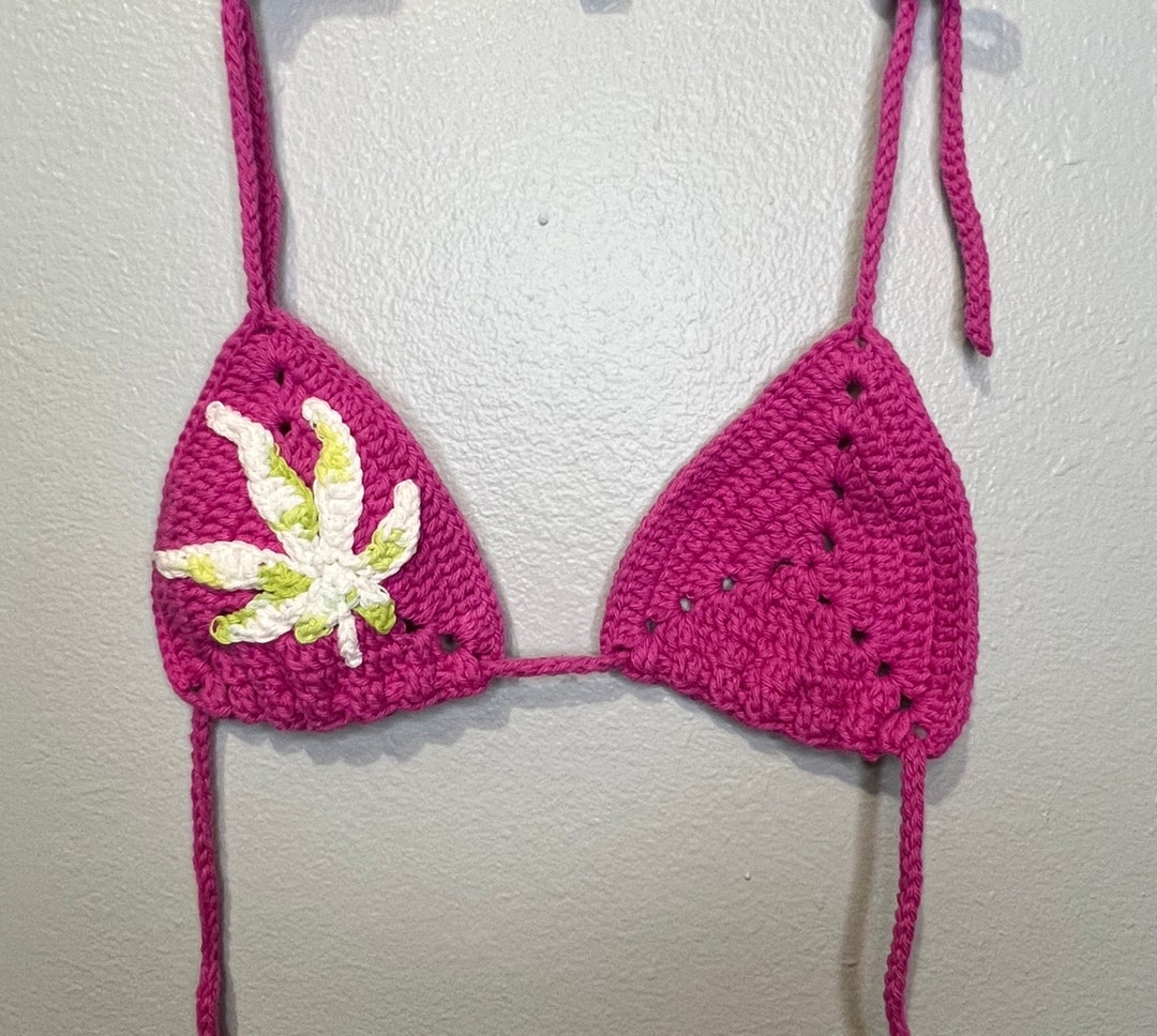 Handmade Crochet Bikini/festival Top- Size S/M- Pink- Stoner/pothead ...