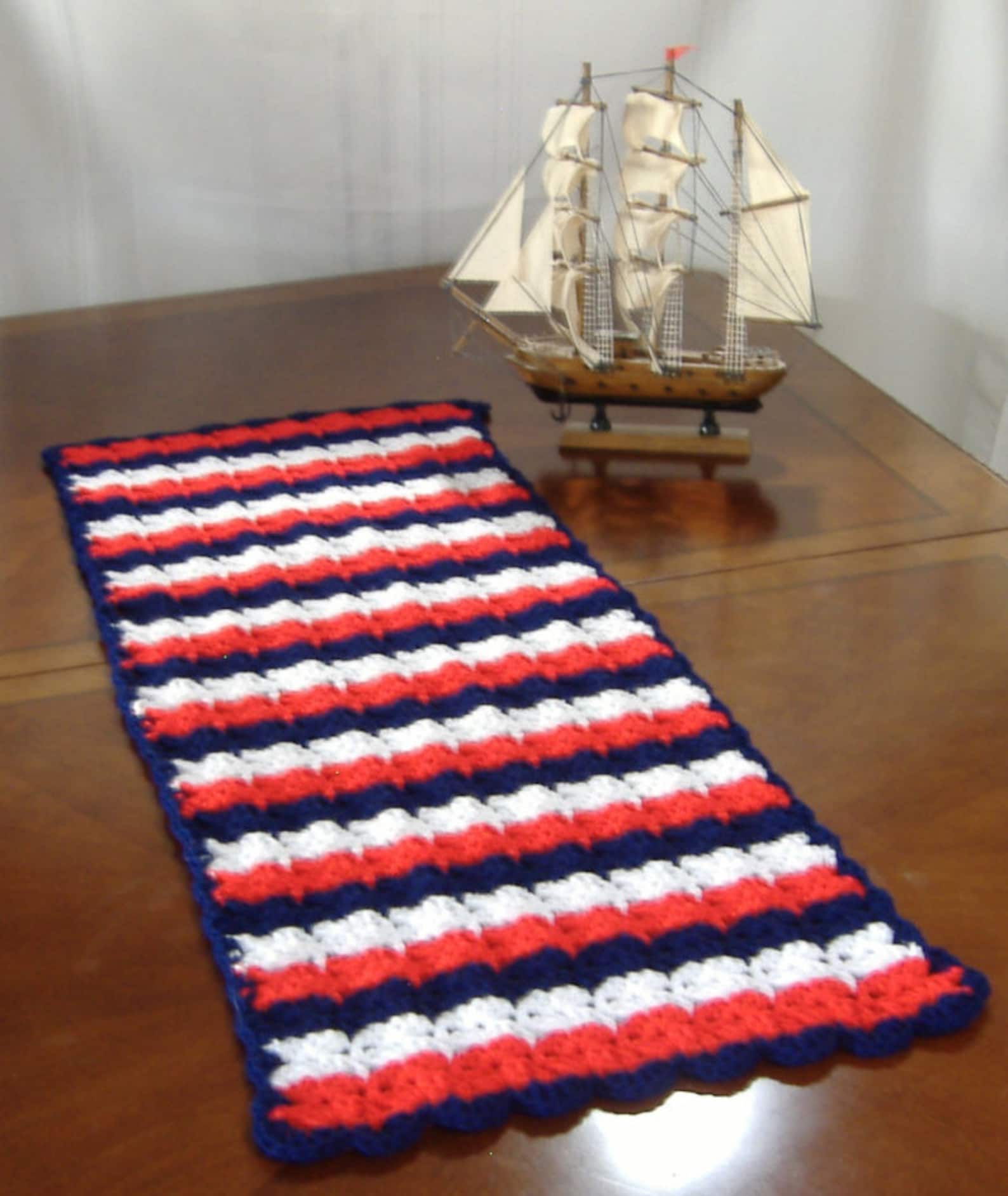 Red White and Blue Table Runner Crochet Table Runner | Etsy