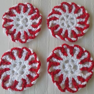 Cotton Round Coasters 4 Red Coaster Set Cotton Coasters - Etsy