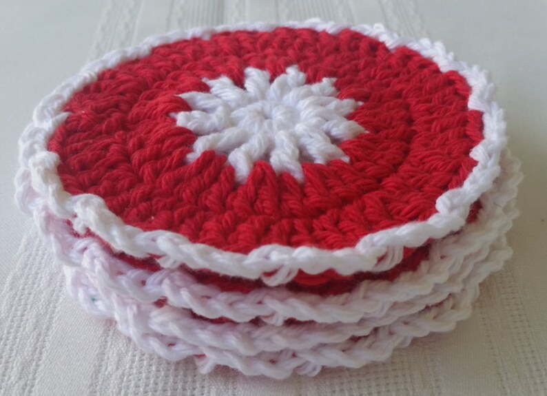 Cotton Round Coasters 4 Red Coaster Set Cotton Coasters | Etsy