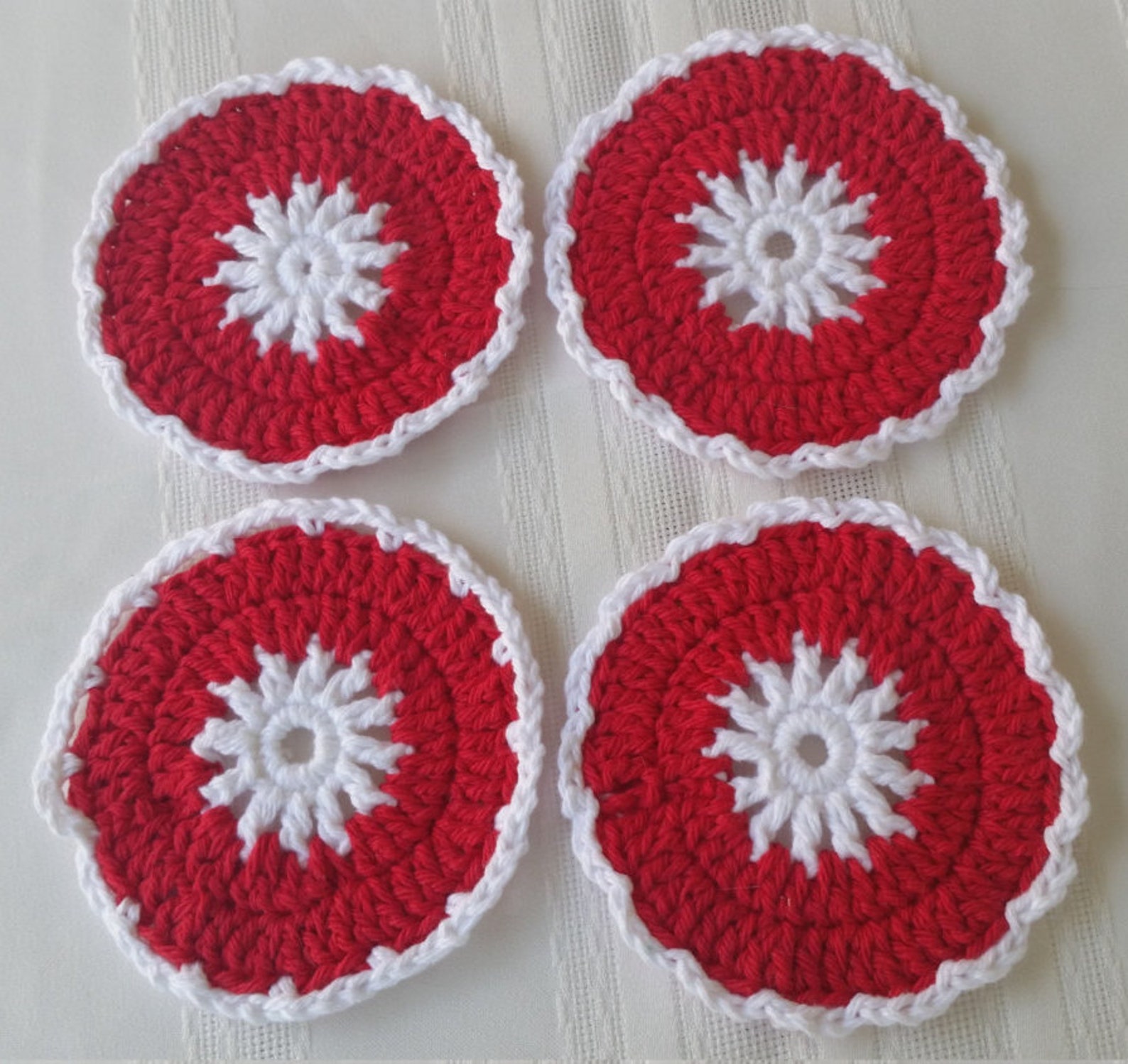 Cotton Round Coasters 4 Red Coaster Set Cotton Coasters | Etsy