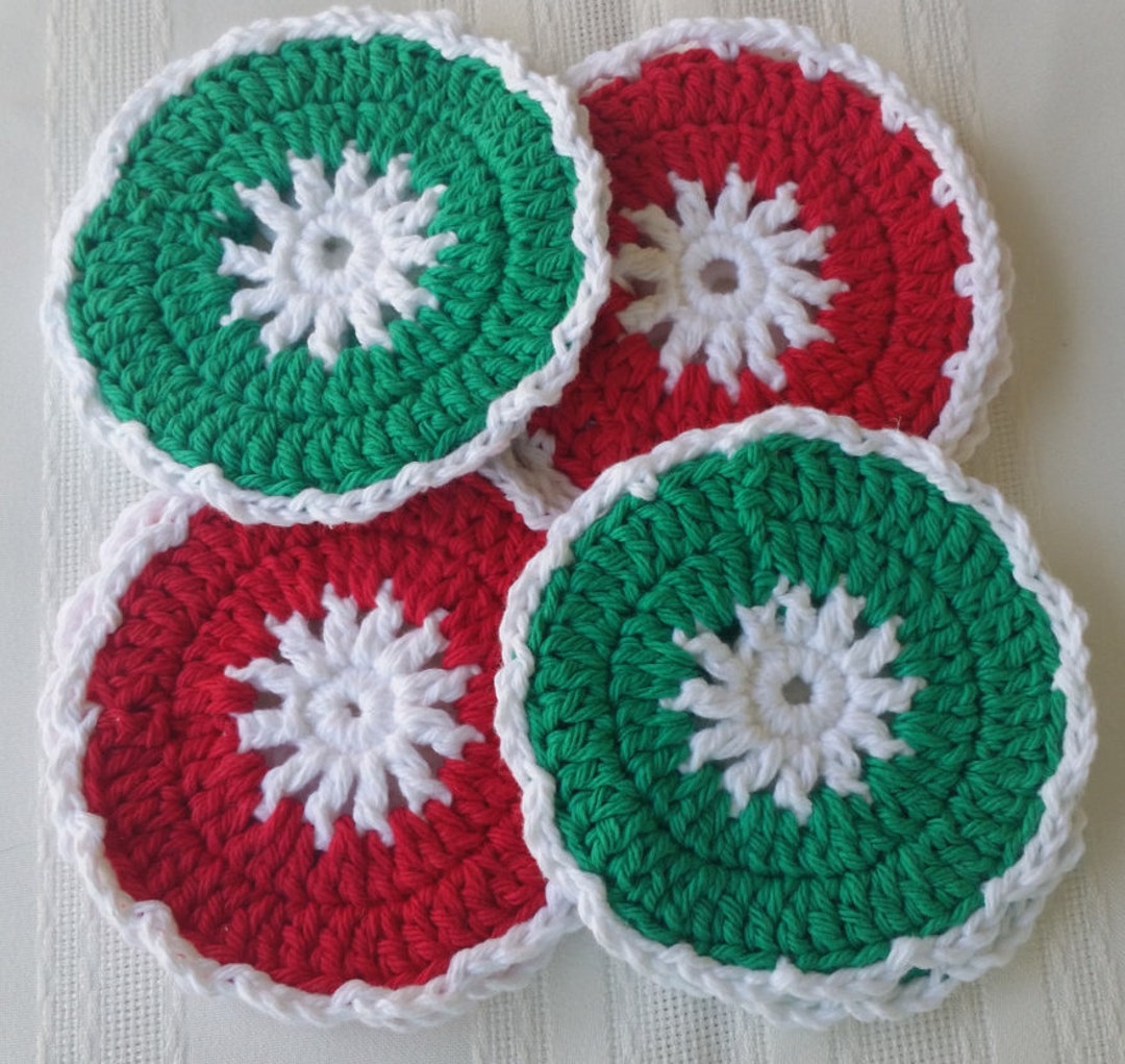 Cotton Round Coasters, 4 Red Coaster Set, Cotton Coasters, Crochet ...