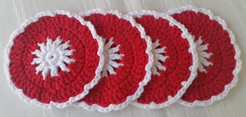 Cotton Round Coasters 4 Red Coaster Set Cotton Coasters | Etsy
