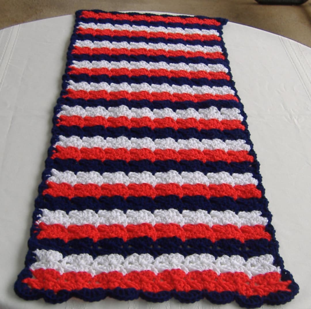 Red White and Blue Table Runner, Crochet Table Runner, Nautical Table ...
