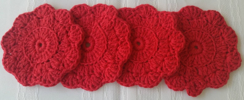 Cotton Round Coasters 4 Red Coaster Set Cotton Coasters - Etsy