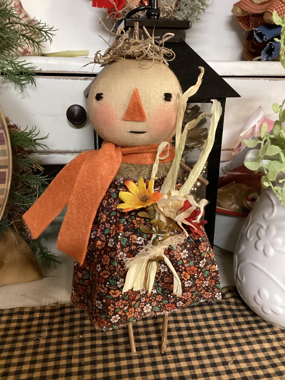 11" Primitive Decor-pumpkin Doll- Fall Decor-autumn-pumpkins-dolls - Etsy