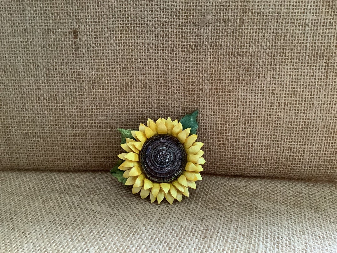 Leather Yellow Sunflower Brooch (dark Brown Center) - Wedding, Mother ...