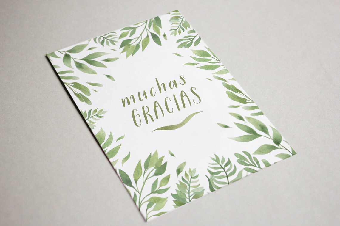 Printable Muchas Gracias Thank You Greeting Card in Spanish Watercolor ...