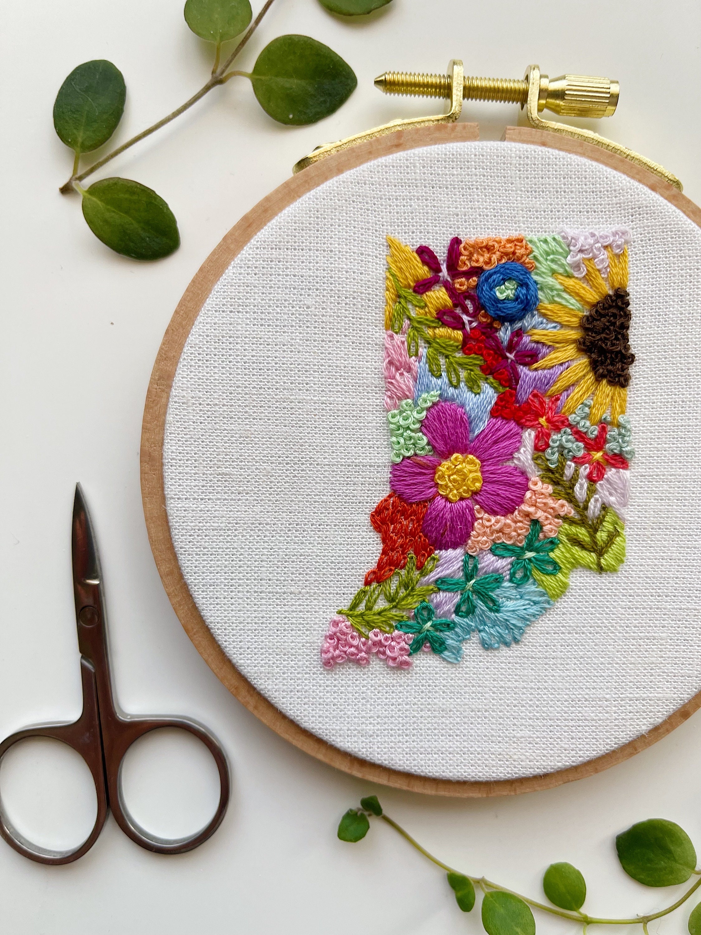 Floral State Embroidery Art | Flower State Embroidered Hoop | Handmade ...