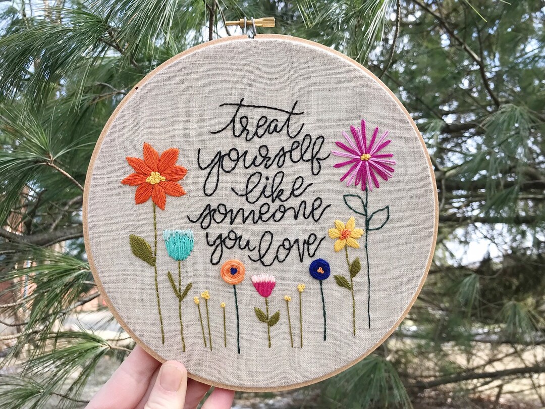 Self Love Embroidered Art | Floral Embroidery | Hand Embroidered Hoop ...
