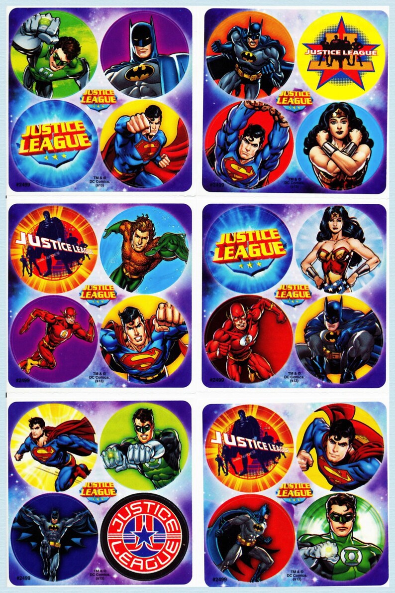 Licensed* Justice League Sticker Dots - Envelope Seals, Party Favours ...