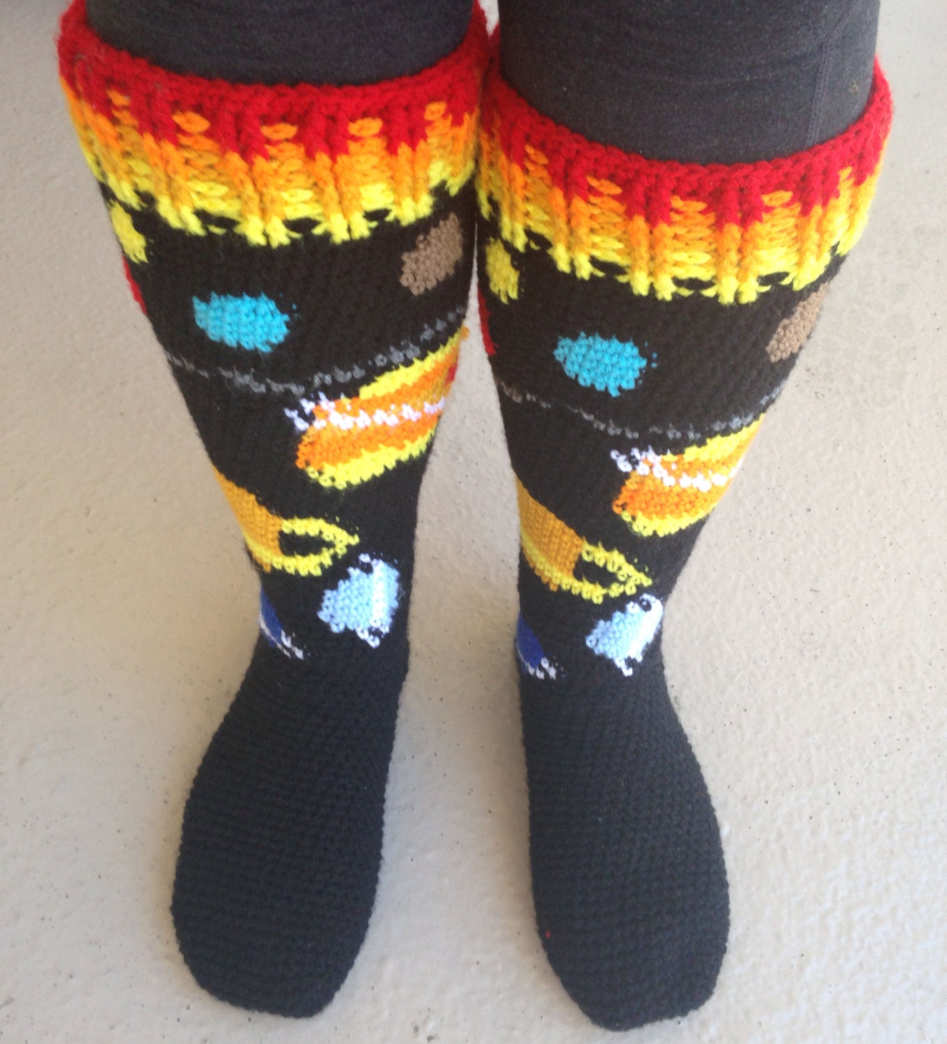 Crochet Pattern Knee High Slipper Socks Pattern Solar System Socks PDF ...