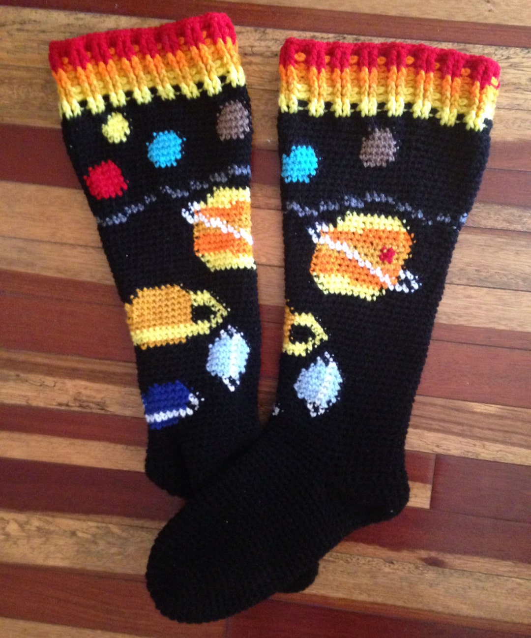 Crochet Pattern Knee High Slipper Socks Pattern Solar System Socks PDF ...