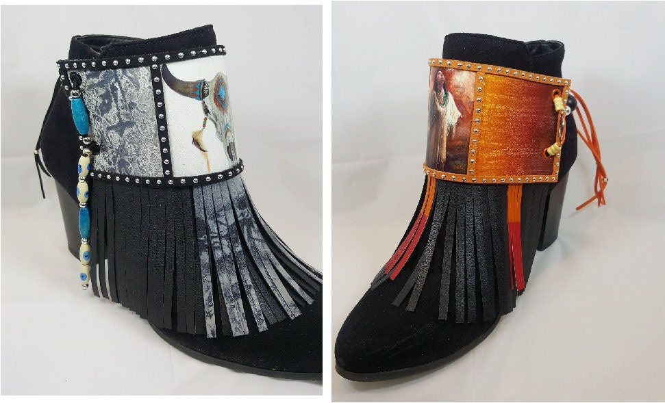 Indian Maiden, Cow Skull, Southwestern Boot Cuffs, Painted Cow Skull ...