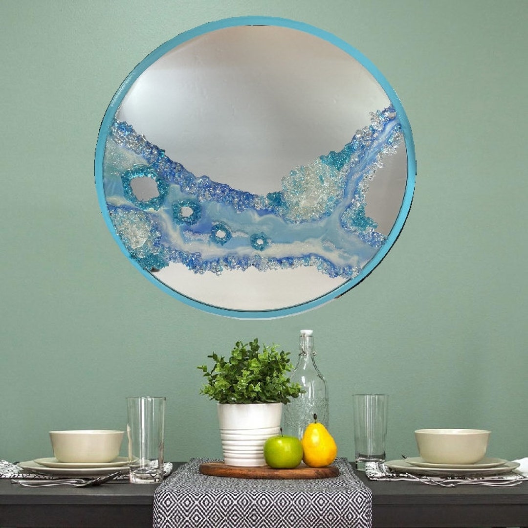 18 Inch Glass Mirror, Resin Mirror, Crushed Glass, Healing Stones, - Etsy