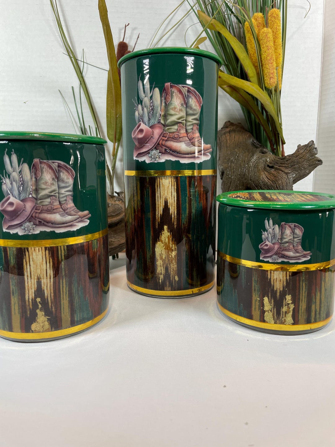 Western Set of Canisters, Indian Print, Fabric, Resin Canisters ...