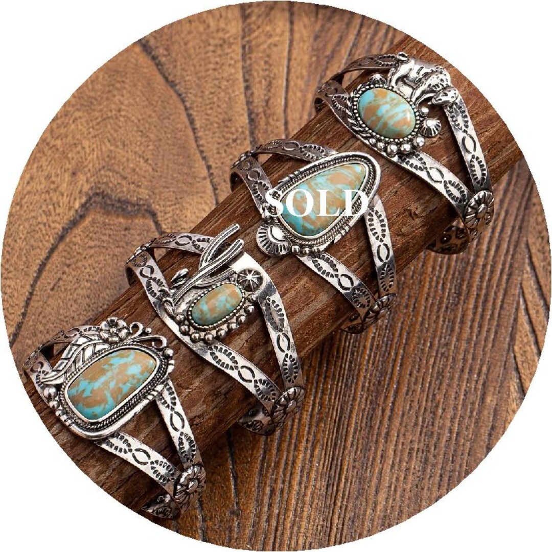 Vintage Turquoise Stone Cuff Bracelet: Southwestern Silver Bangle - Etsy