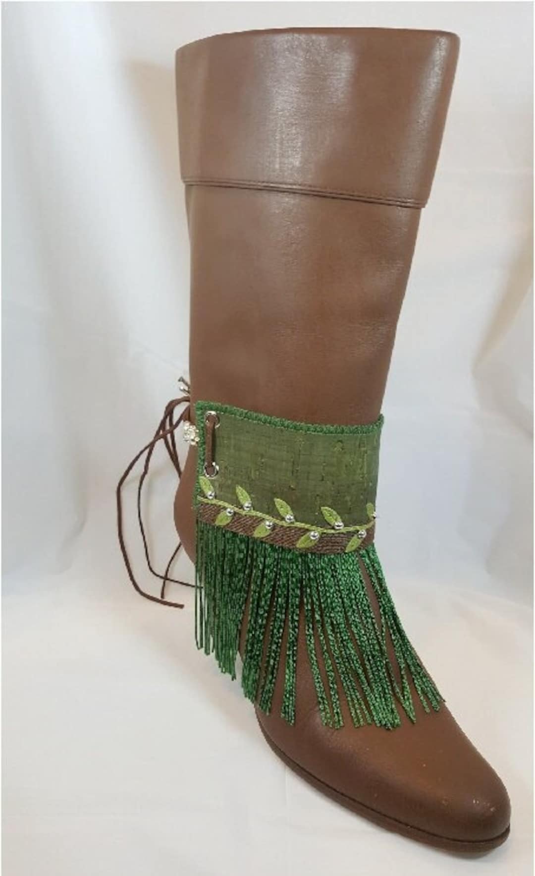 Green Leaf Boot Cuff, Boot Wrap, Silver Studs, Newest Listings - Etsy