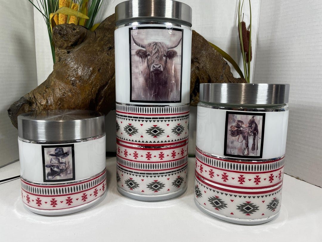 Set of Canisters, Western Kitchen Canisters, Jars, Silver, Resin Jars ...