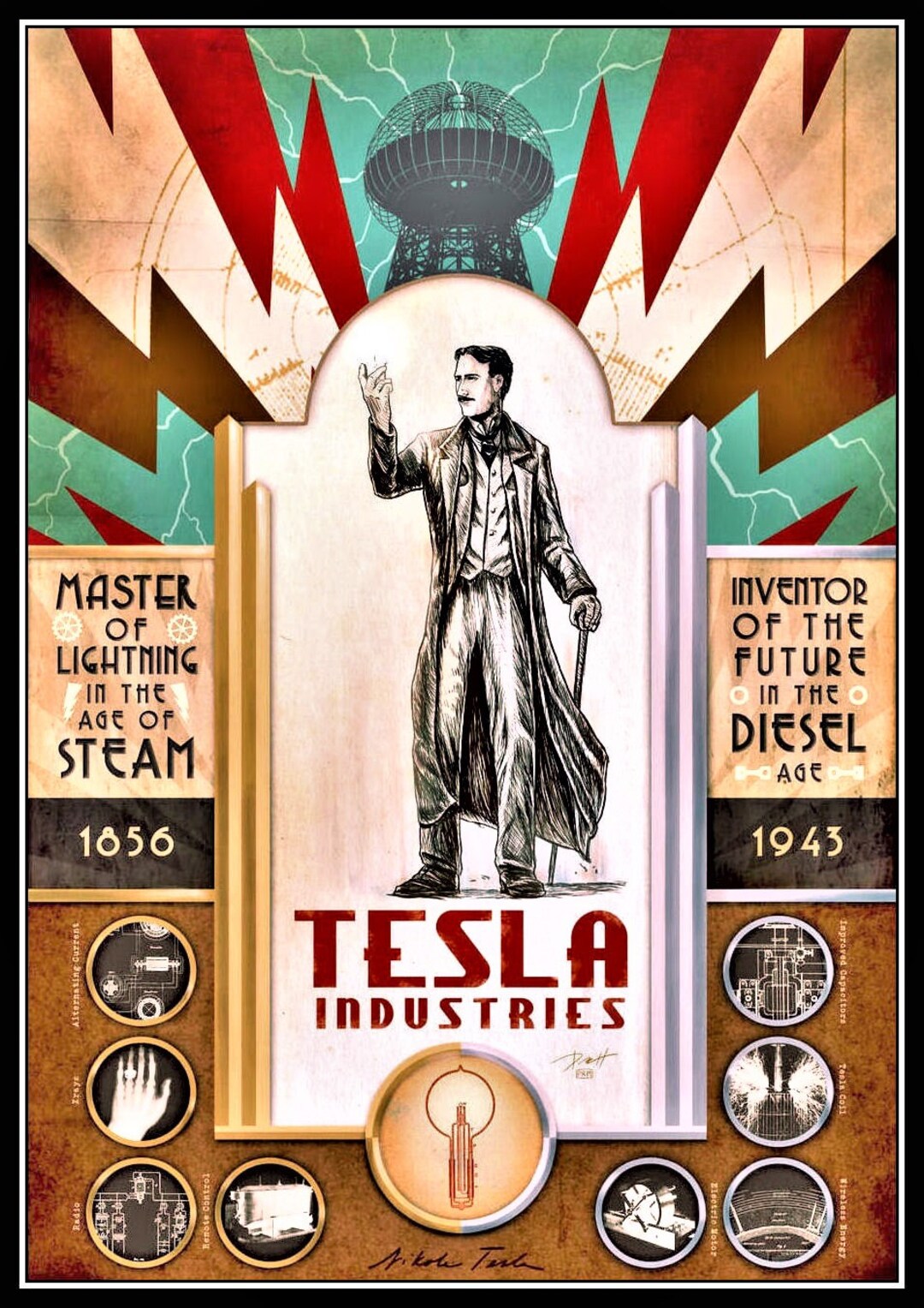 Nikola Tesla Inventor Magnetic Poster Canvas Print FRIDGE MAGNET 6x8 ...