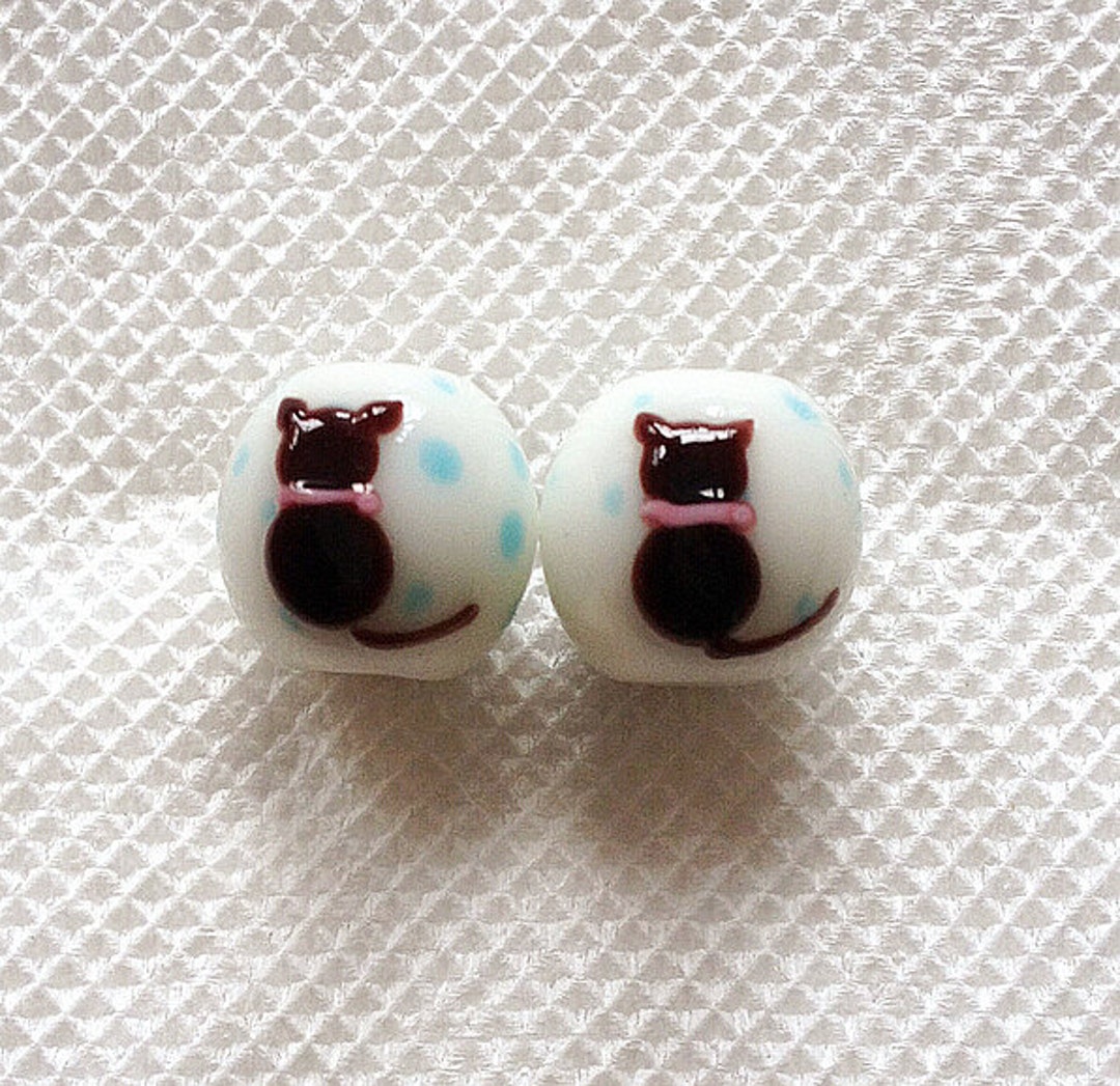 Glazed Bead 14mm 16mm Cute Cat Glass Beads Handmade Bead Fun Bead Charm ...