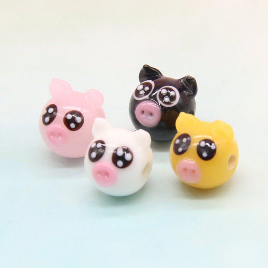 13.5x15.5mm Glazed Bead Big Eyes Pig Glass Beads Piggy Bead Charm ...