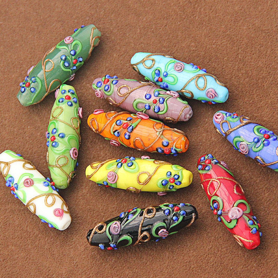 Lampwork Glass Beads, Classy Flower Design Charm (13x42mm) - Etsy