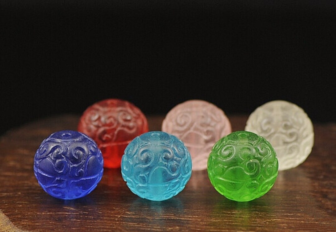Lamp Work 16x15mm Carving Clouding Bead Round Bead Glaze Bead Glass ...