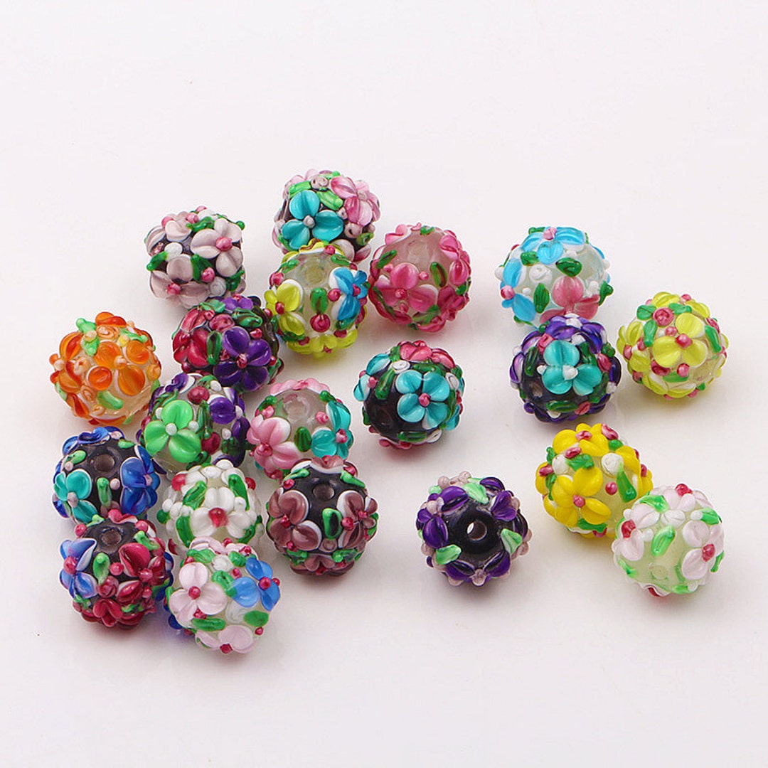 Lamp Work 12mm Flower Glazed Bead Glass Beads 3D Flower Bless Bead Gift ...