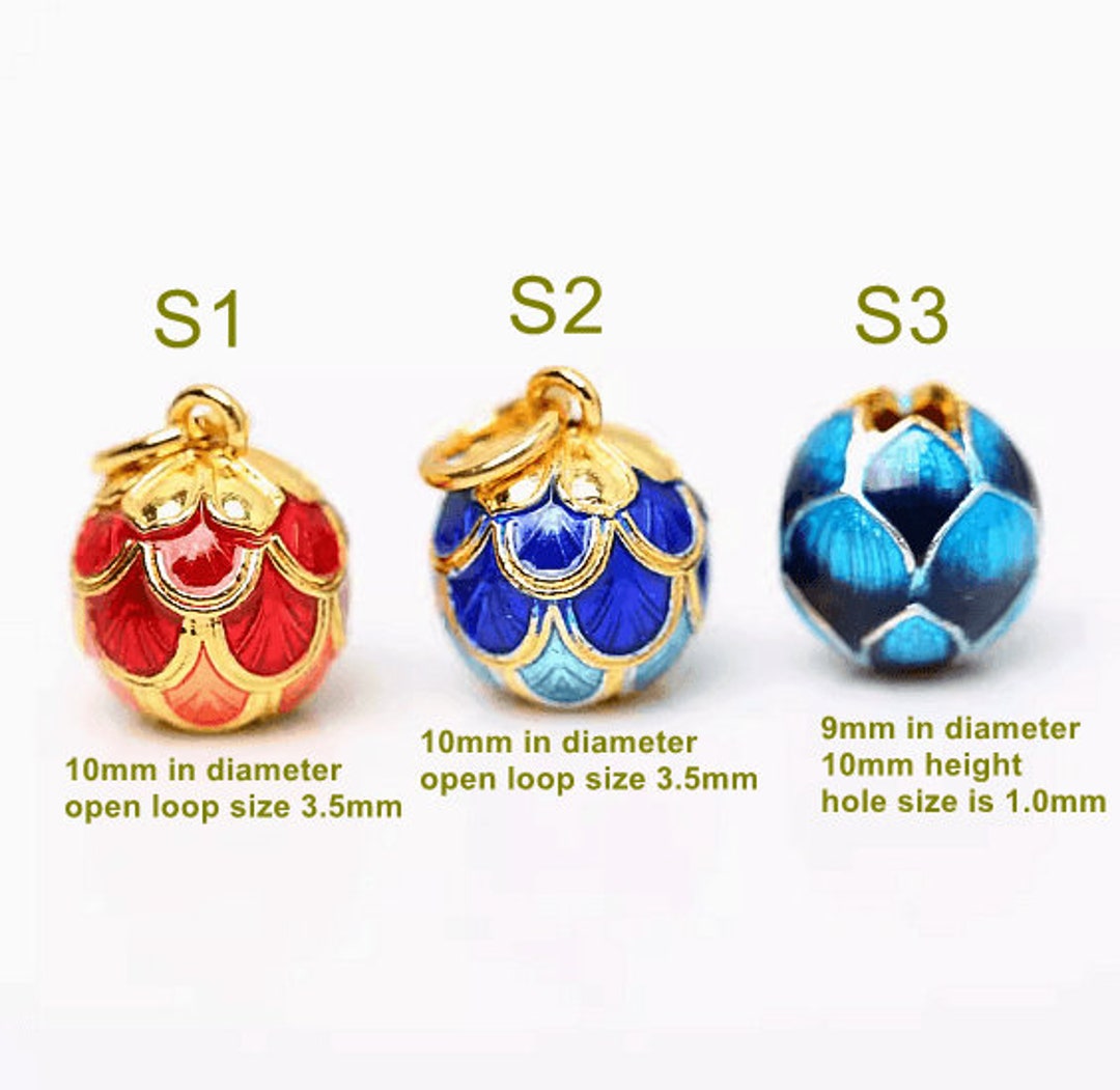 Cloisonne Bead Lotus Flower Bead Pandent DIY Beads Blue Enamel Fine ...