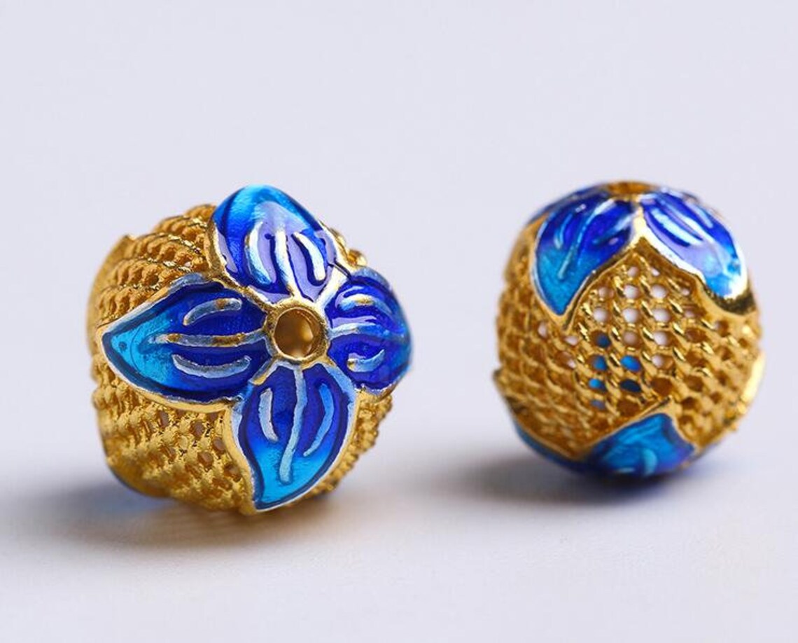 Cloisonne Bead Flower Carved Beads Enamel Vintage Gold Plating - Etsy