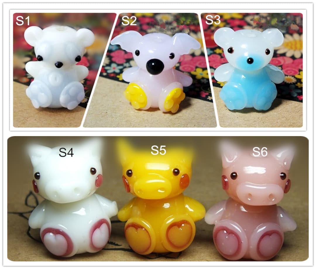 Glazed Bead 25mm Pig Glass Beads Teddy Bear Bead Charm Bracelet DIY ...