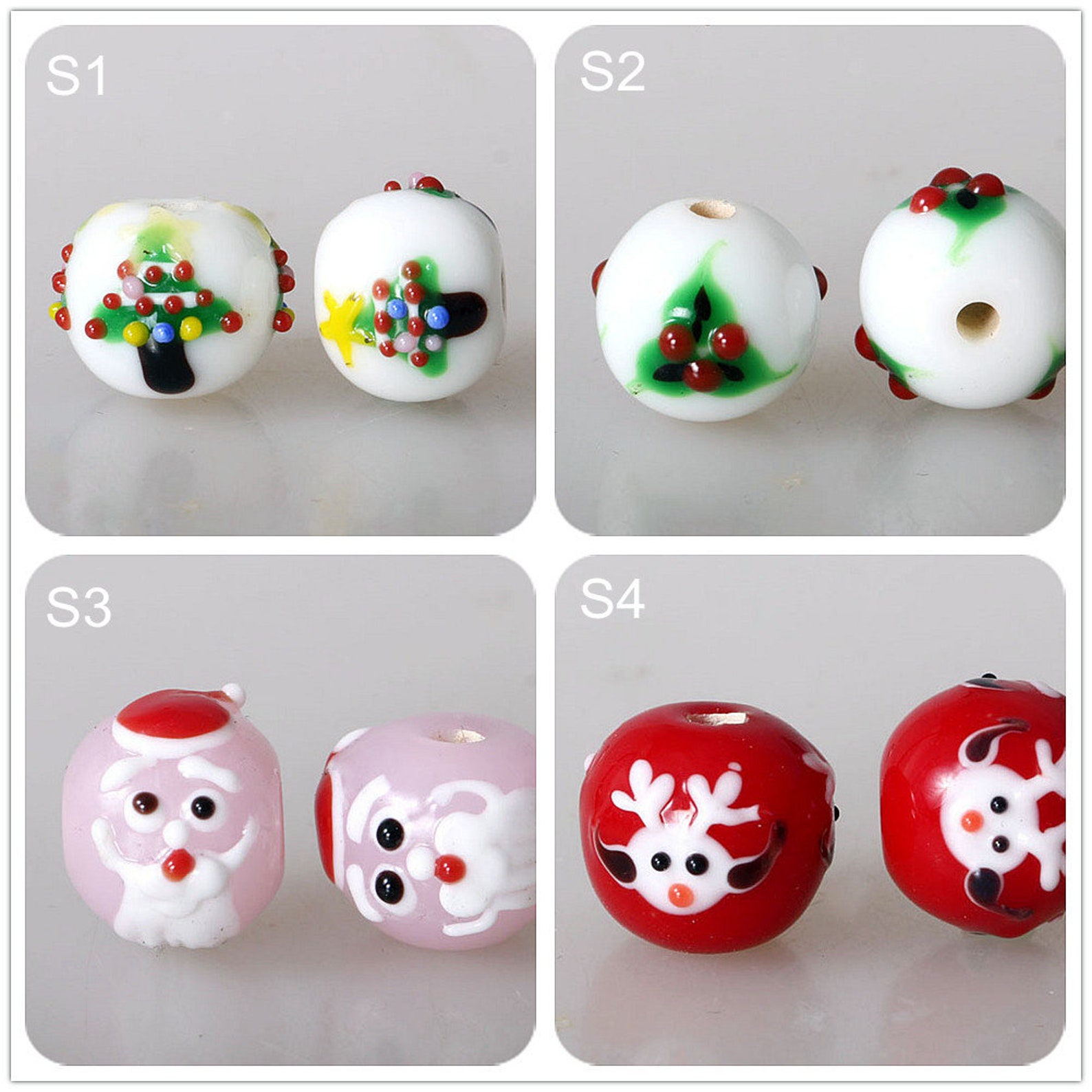 Lampwork 14mm Christmas Tree Deer Santa Claus Glazed Bead Glass Beads ...