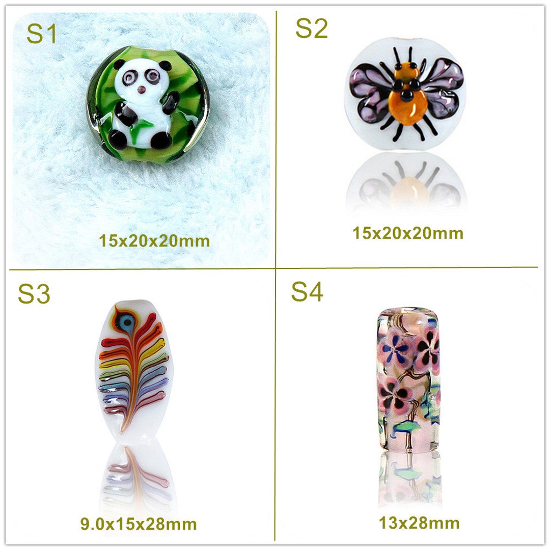 Glazed Bead Panda Peacock Flower Bee Glass Beads Handmade Bead Charm ...