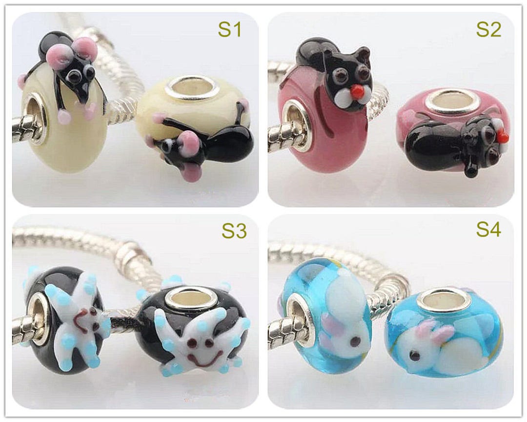 9.25 Silver Lampwork 8x14mm Rabbit Sea Star Cat Glass Beads Mouse Bead ...