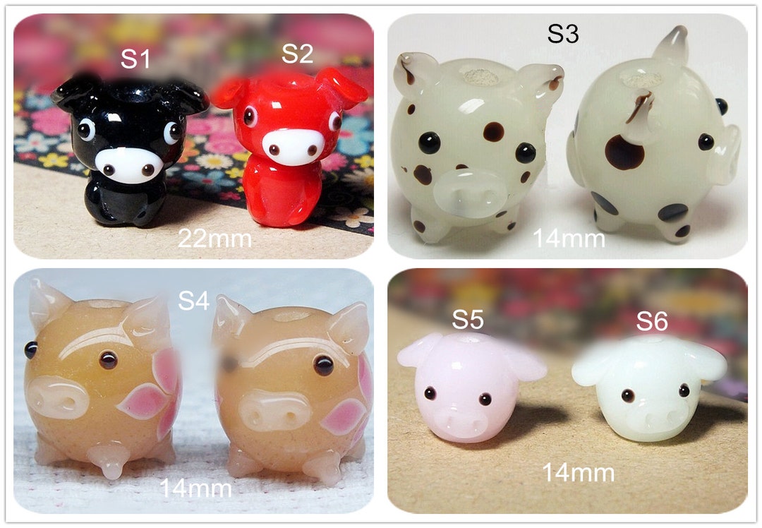 Glazed Bead Happiness Pig Glass Beads Piggy Bead Charm Bracelet DIY ...